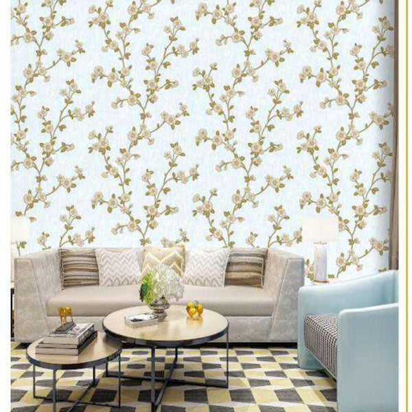HOME DECOR GOLD FLOWER BASE WHITE MONACO WALLPAPERS - ALLURING DECOR LLP